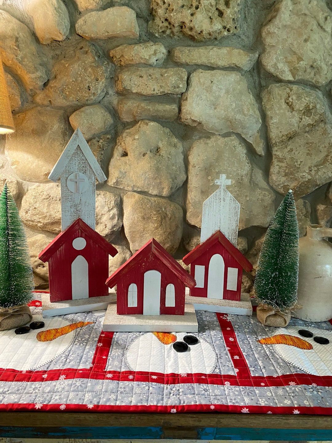 Rustic Charm Red & White Wooden Churches - Etsy
