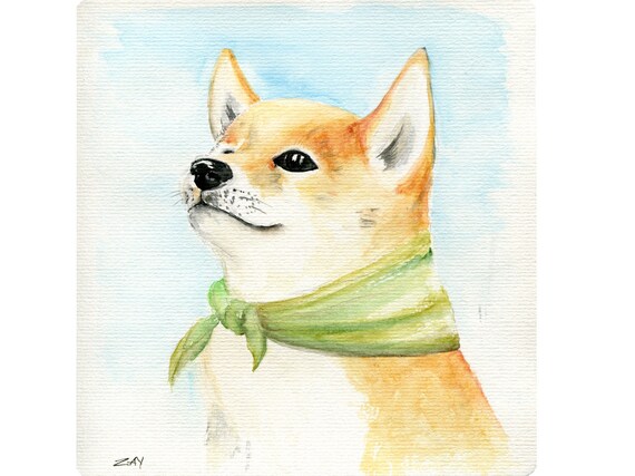 Watercolor Original handmade watercolor painting of a cute dog ...