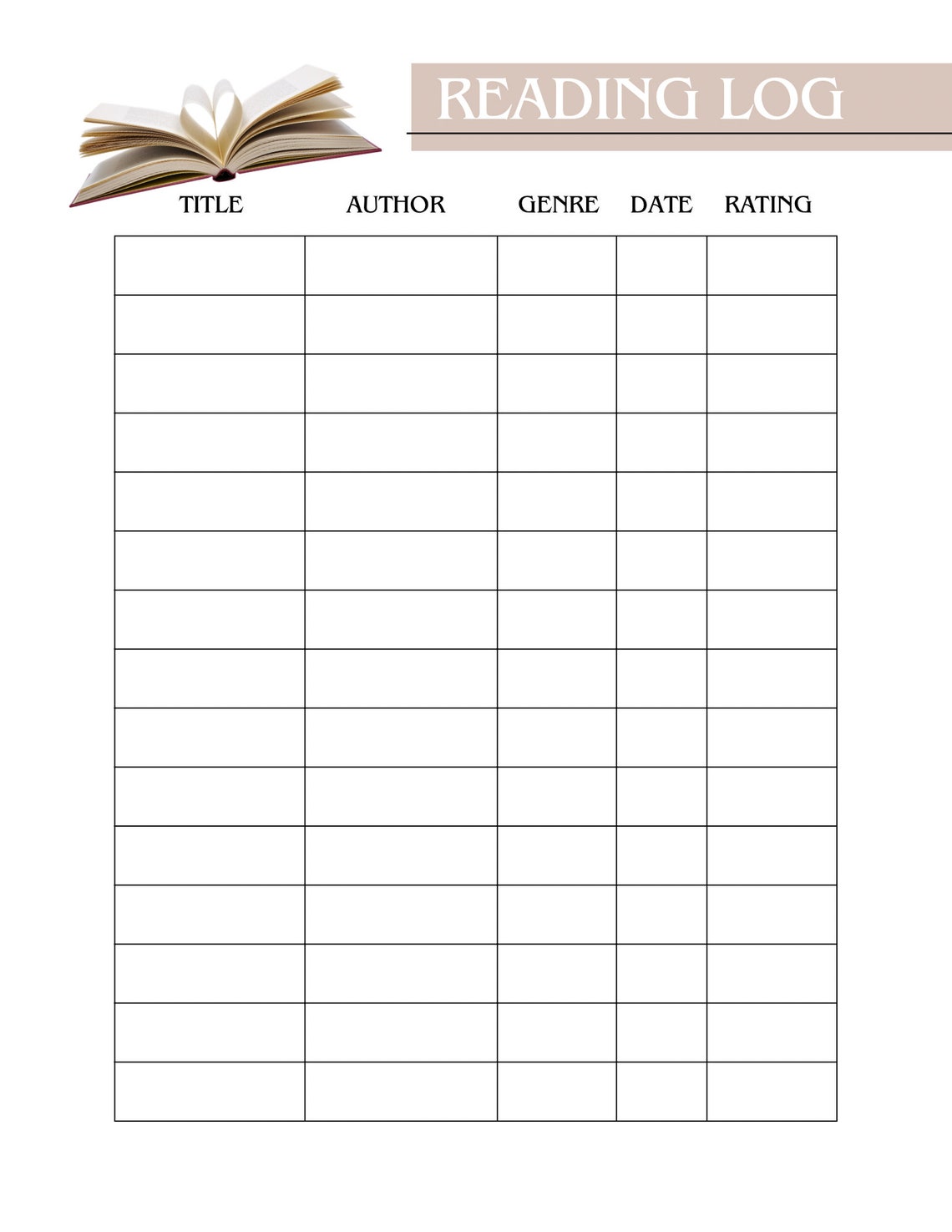 Printable Reading Log, Digital Reading Log, Reading Tracker, Book ...