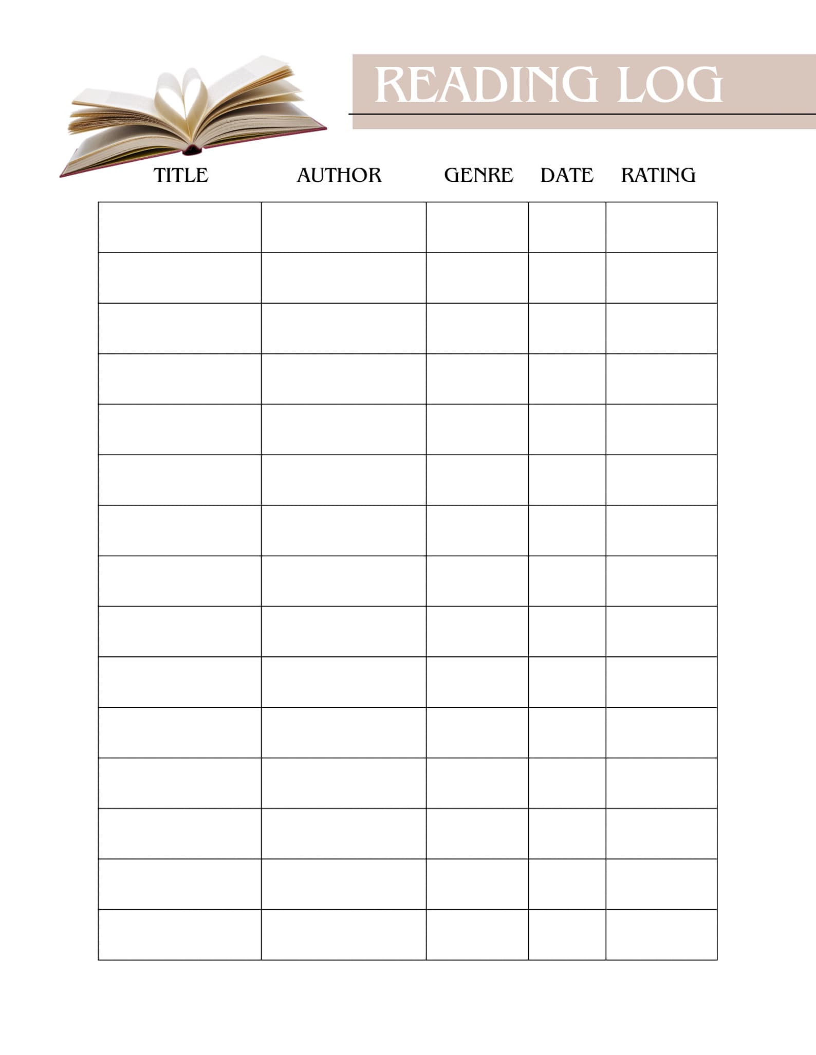 Printable Reading Log, Digital Reading Log, Reading Tracker, Book ...