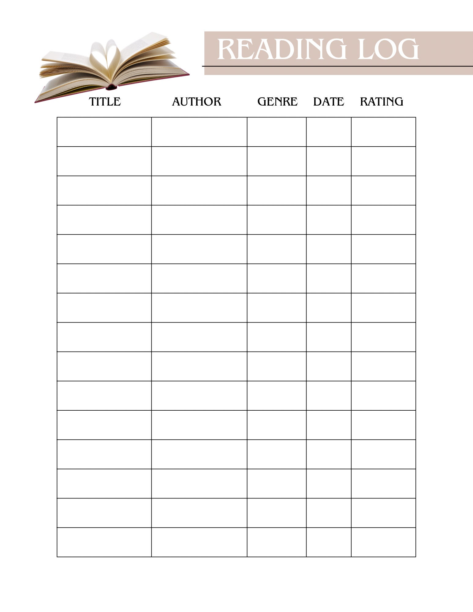 Printable Reading Log, Digital Reading Log, Reading Tracker, Book ...