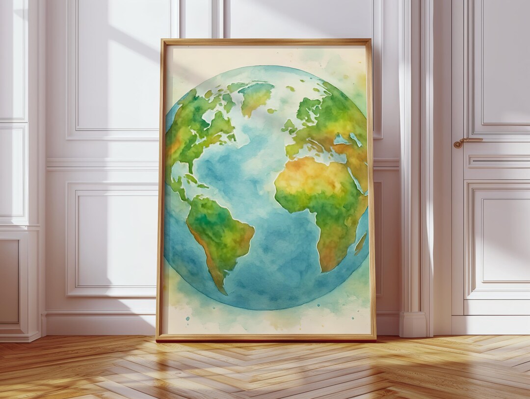 Watercolor Earth Map Poster, Space Wall Art (digital Download) - Etsy