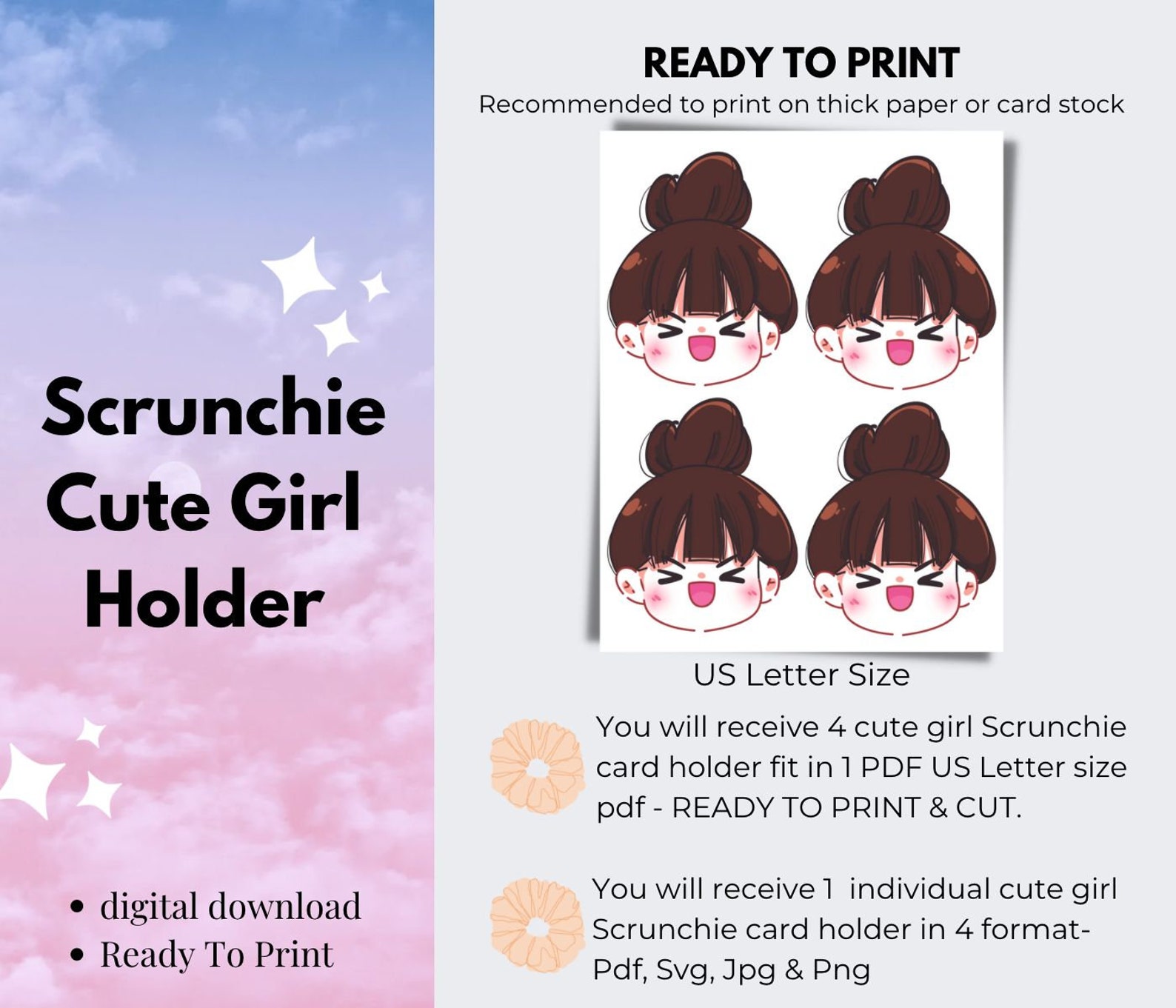 Scrunchie Holder Card Printable, Hang Tag Template, Scrunchies Display ...