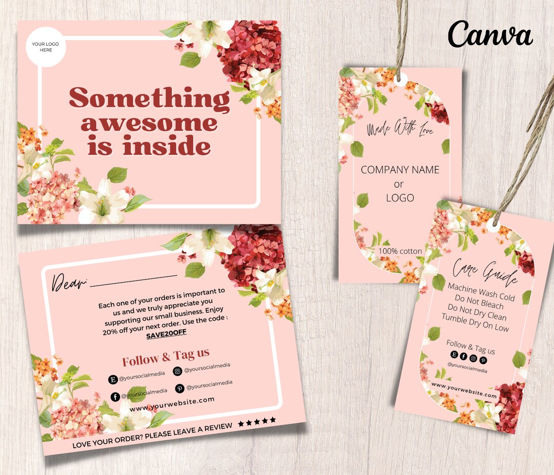 Thank You Card and Hang Tag Canva Templates, Thank You Card Business ...