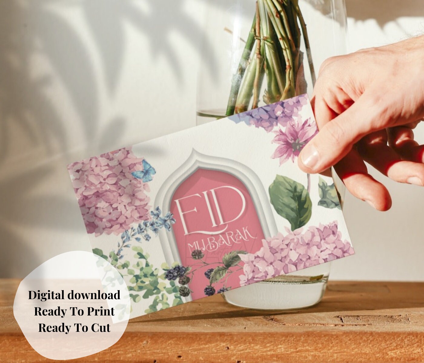 Floral Printable Eid Digital Card, Eid Mubarak Greeting Card, Instant ...