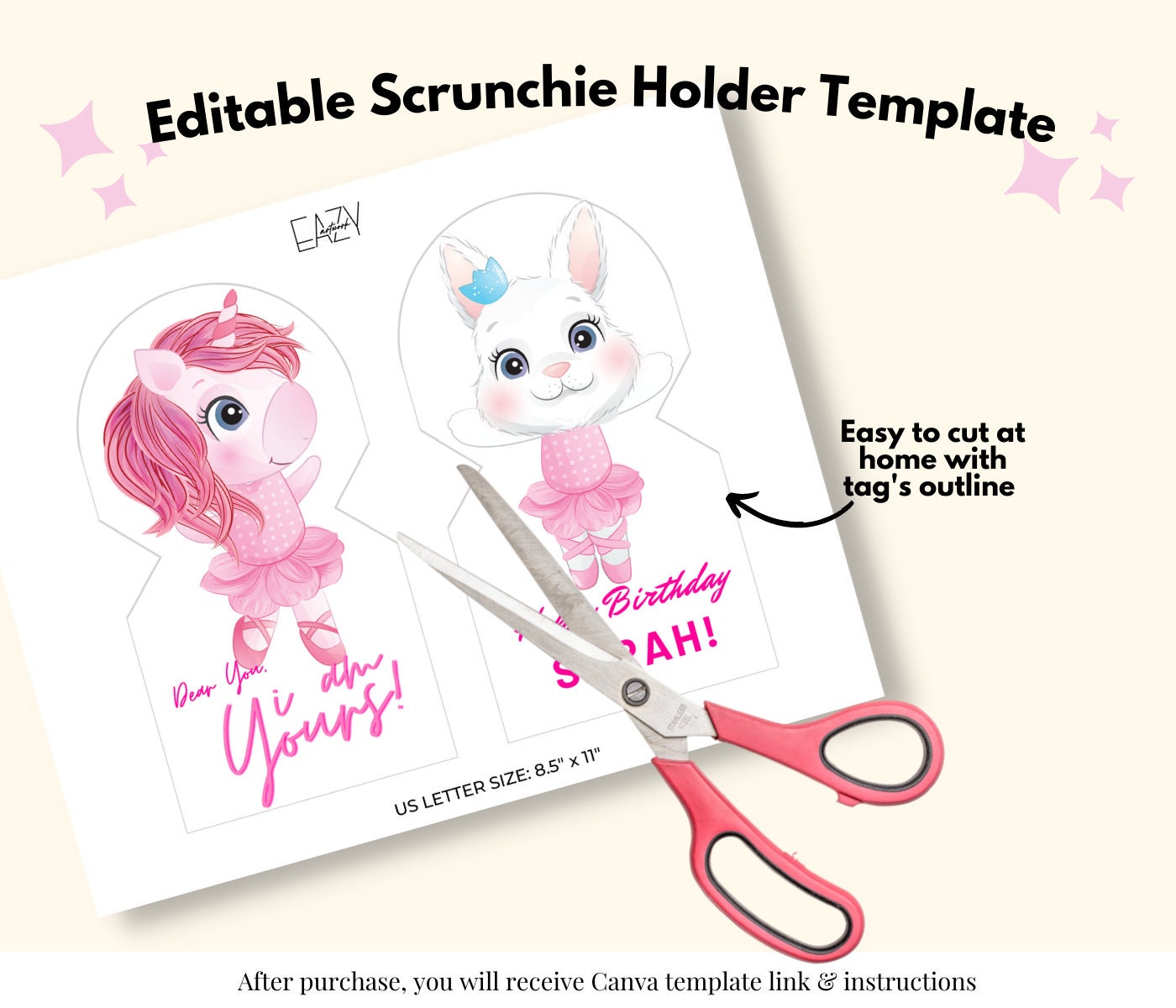 Editable Scrunchie Holder Card Template, Scrunchie Tag Card Canva ...