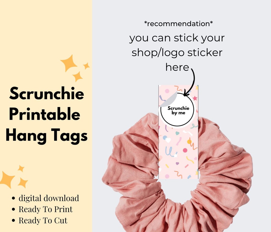 Scrunchie Tag Ready to Print, Printable Scrunchie Hang Tags, Printable ...