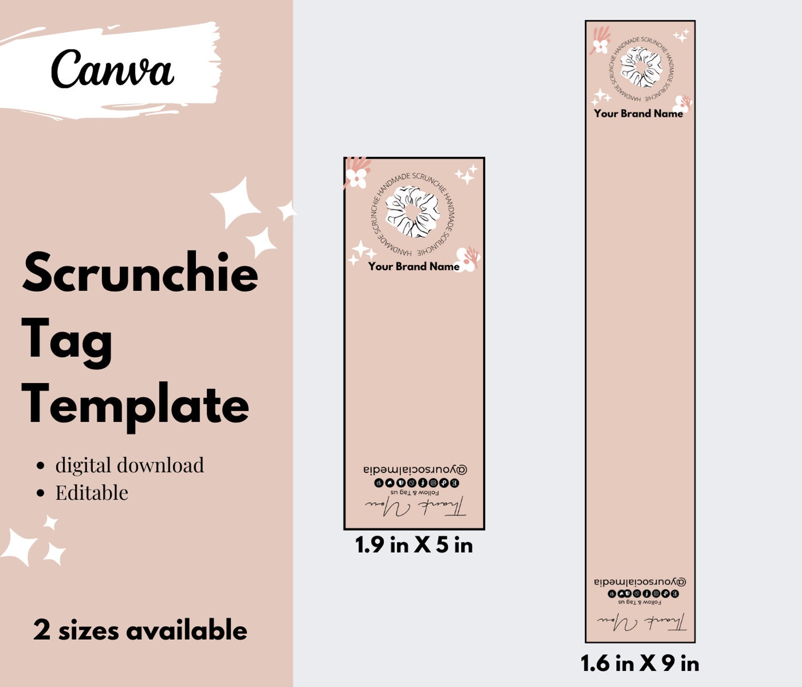 Scrunchie Tag Canva Templates, Printable Scrunchie Hang Tags, Editable ...