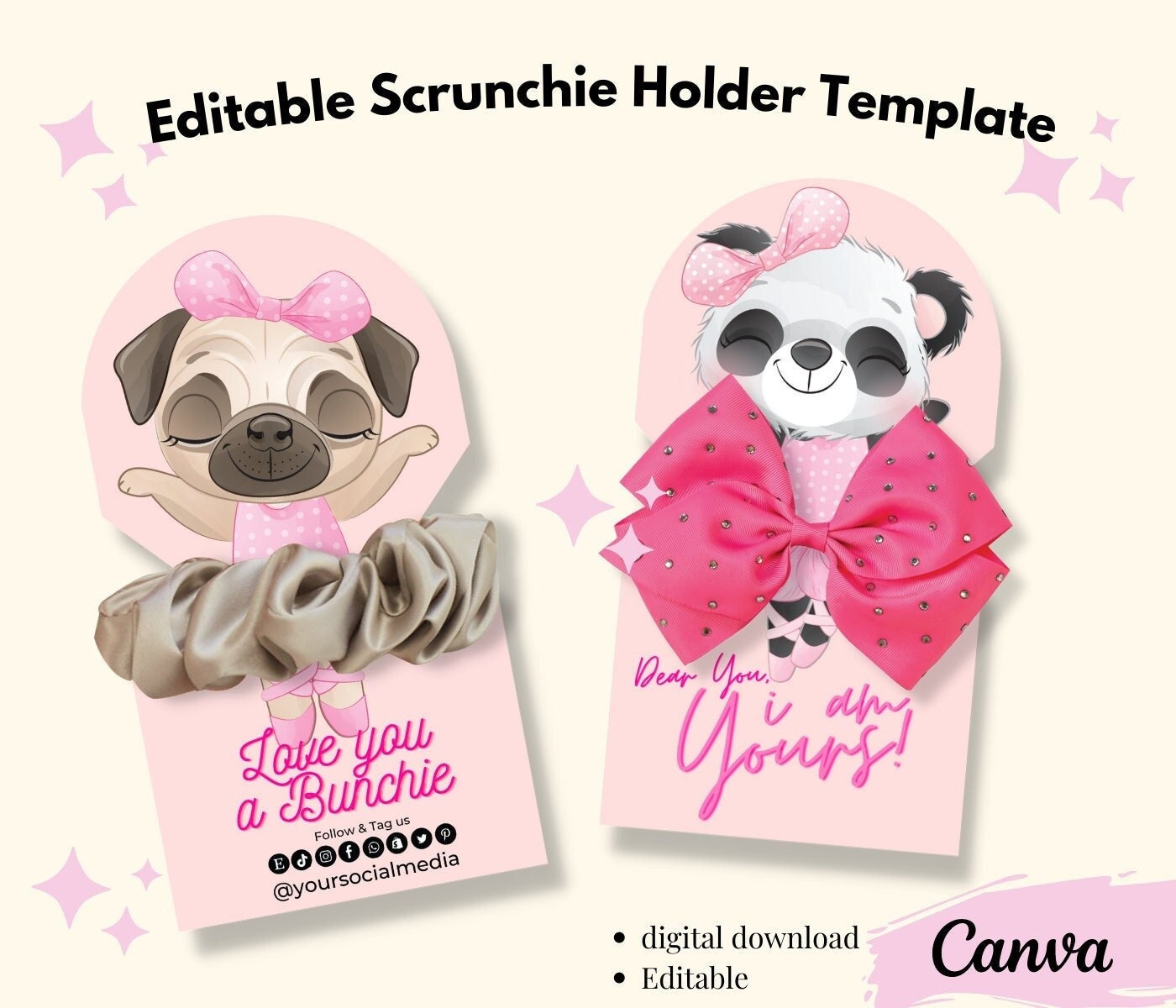 Scrunchie Holder Tag Template, Editable Scrunchie Display Card, Canva ...