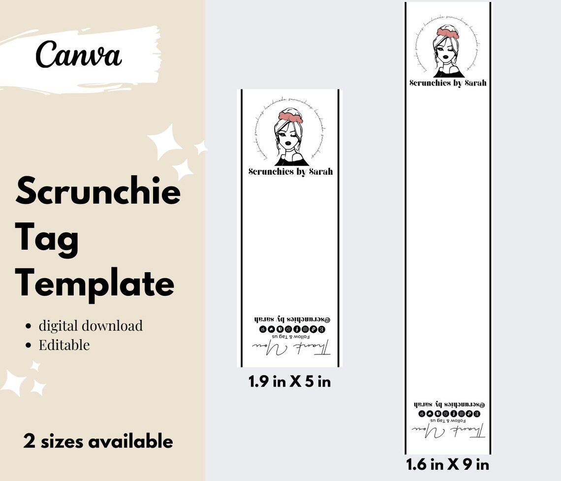 Printable Scrunchie Hang Tags, Editable Scrunchie Label, Scrunchie Tag ...