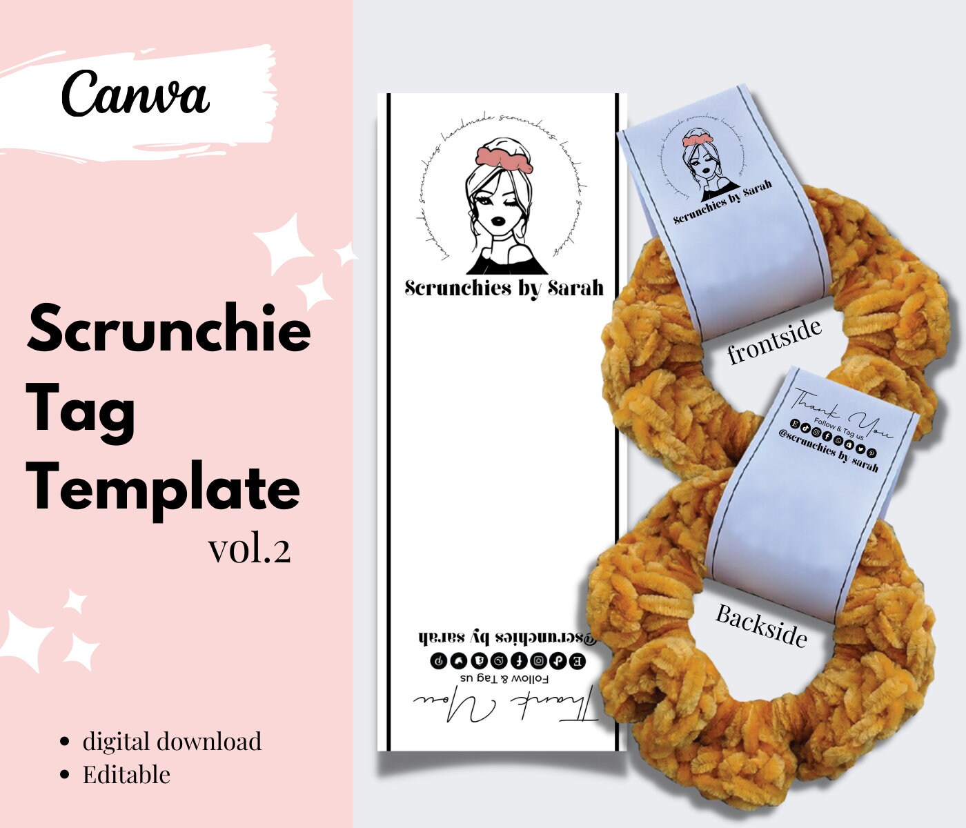 Printable Scrunchie Hang Tags, Editable Scrunchie Label, XXL Scrunchie ...