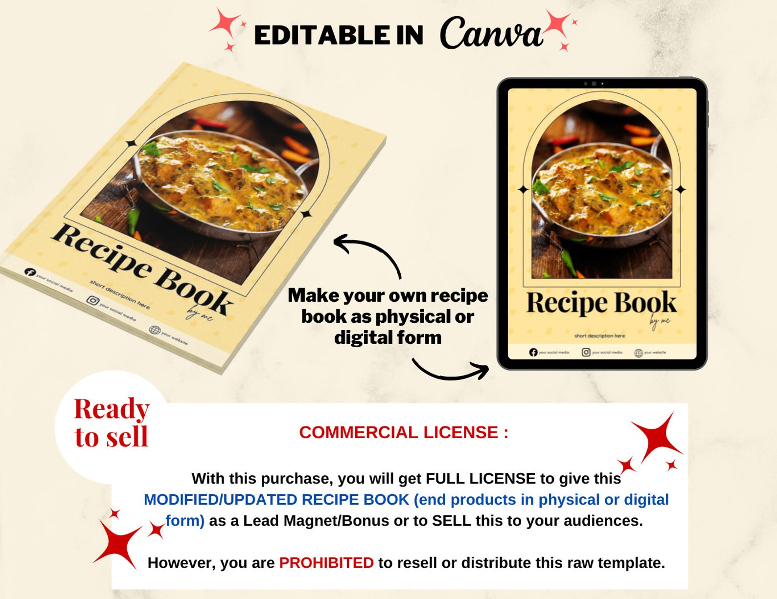 Editable Cook Book Canva Template, Printable Recipe Book for Chef ...