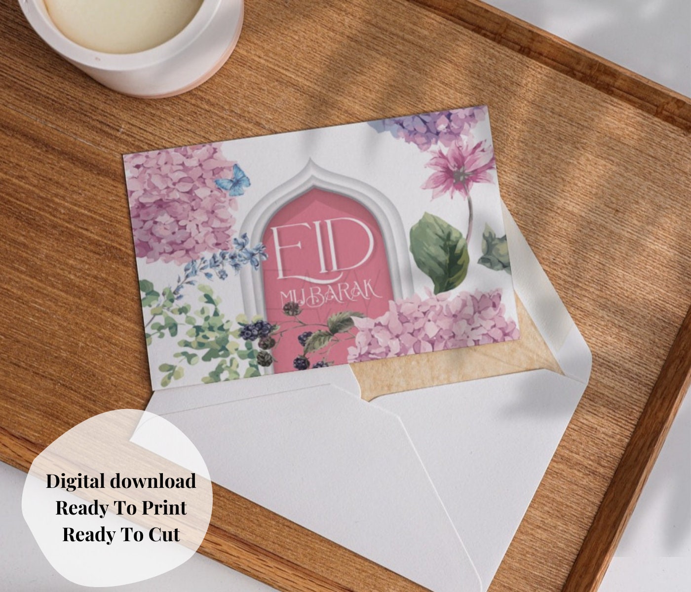 Floral Printable Eid Digital Card, Eid Mubarak Greeting Card, Instant ...