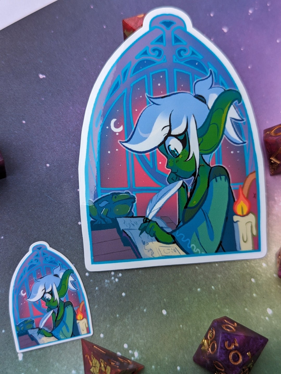 Lofi Cute Goblin Wizard Teeli With Frog Ll 4" Water Resistant Glossy ...