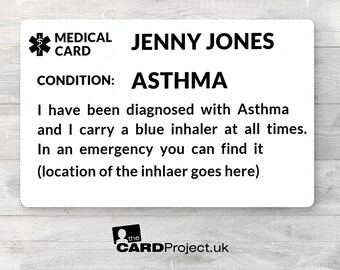 Asthma Medical Card - Etsy