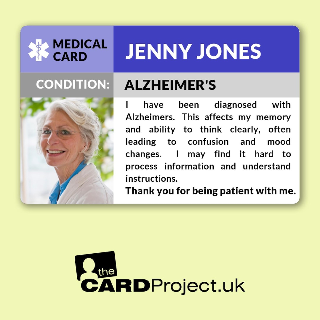 Alzheimer's Disease Medical ID Card – Personalised Photo Card With ...