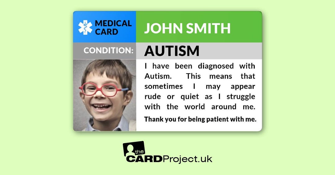Autism Awareness Medical Photo ID Card Double-sided W/ Emergency ...