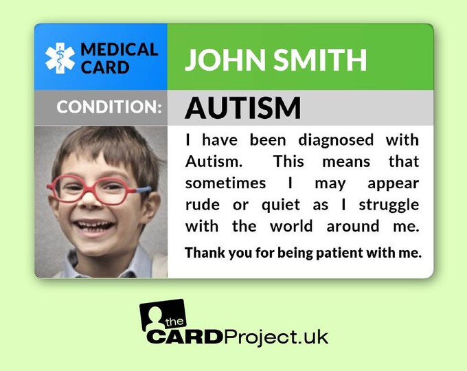 Autism Awareness Medical Photo ID Card Double-sided W/ Emergency ...