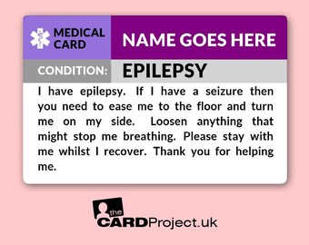 Epilepsy Awareness Emergency Medical ID Card Health ID Card Seizure ...