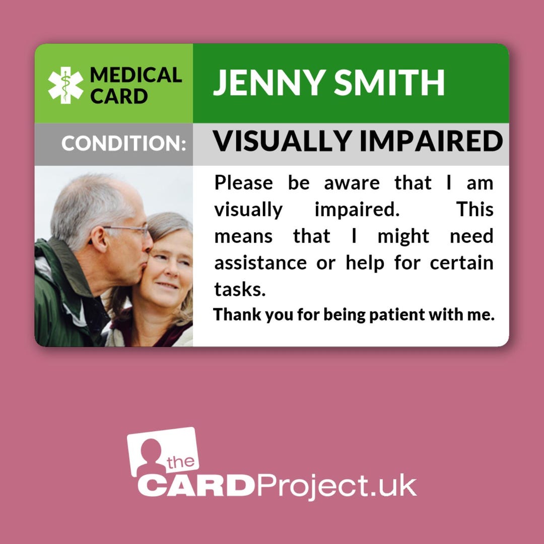 Visually Impaired Awareness Photo Medical ID Alert Card - Etsy