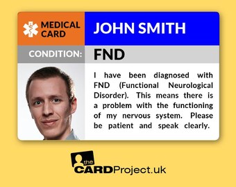 FND Awareness Emergency Medical ID Card Health ID Card Functional ...