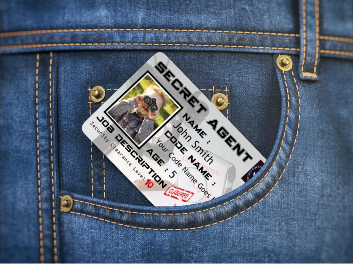 Secret Agent Photo ID Card, Kids Imagination and Dress up Play, Novelty ...