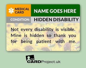Hidden Disability ID Badge Card With Sunflower Digital Printable ...