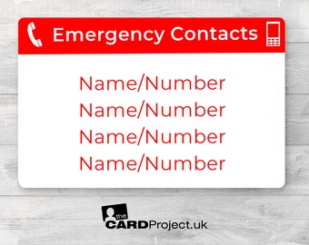 Emergency Contact Card - Etsy