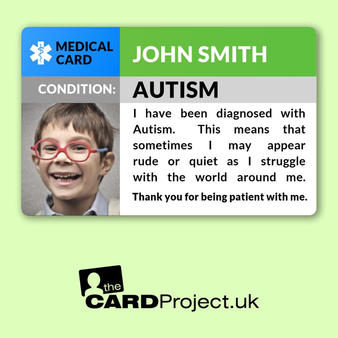 Autism Awareness Medical Photo ID Card - ASD, Neurodivergent, Autism ...
