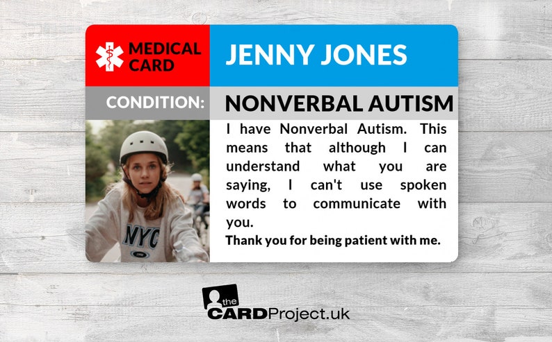 Nonverbal Autism Awareness Photo Medical ID Card Autistic - Etsy
