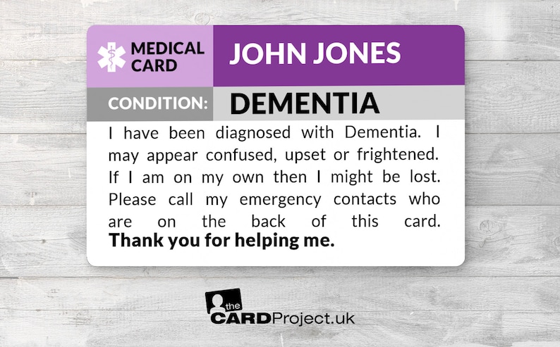 Dementia Awareness Medical ID Card - Etsy