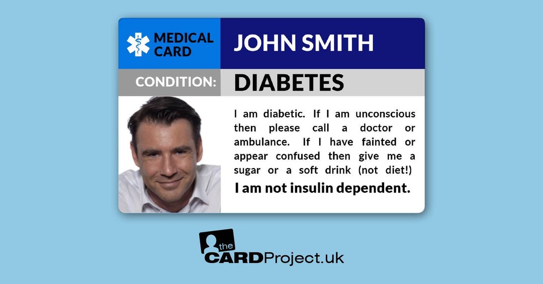 Diabetes Photo Medical ID Card, Diabetic Alert Card/badge - Etsy