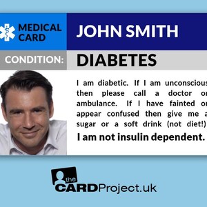 Diabetes Photo Medical ID Card, Diabetic Alert Card/badge - Etsy