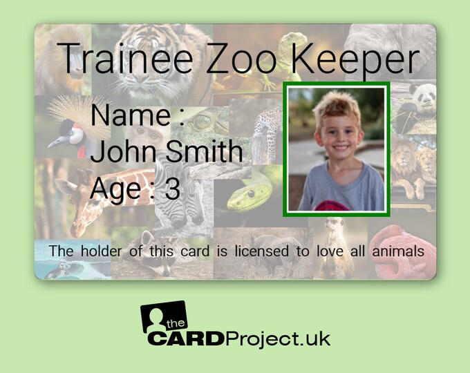 Zoo Keeper Photo ID Card, Kids Imagination and Play, Personalised ...