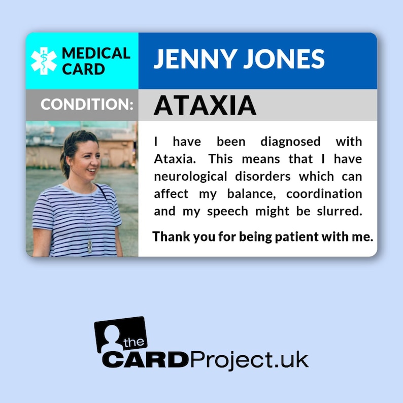 Ataxia Medical Photo ID Card – Double Sided With Emergency Contacts for ...