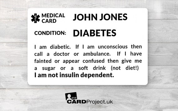 Diabetes Mono Medical ID Card Diabetic Alert Badge - Etsy