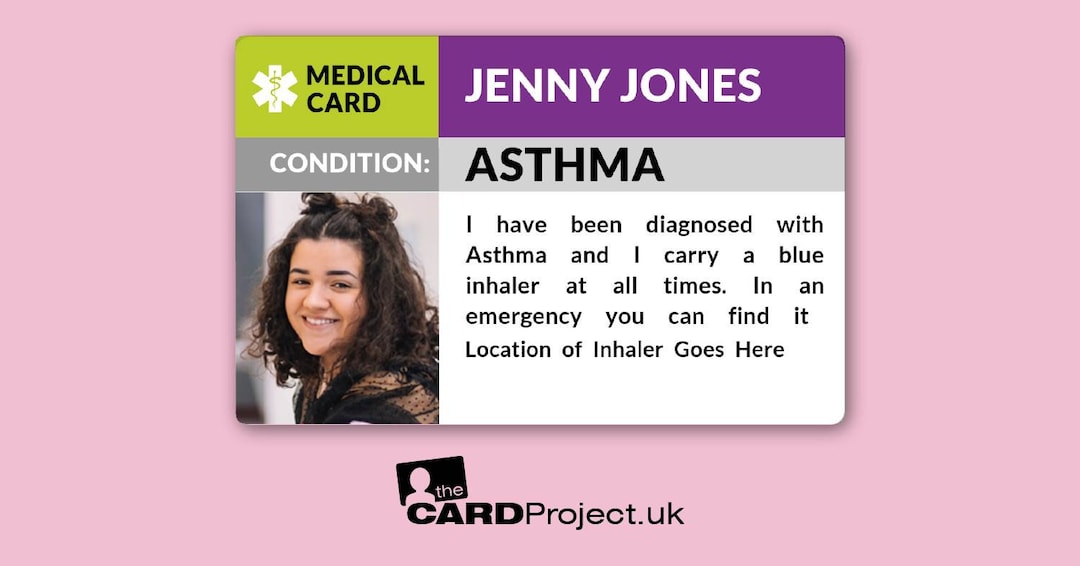Asthma Photo Medical ID Card, Personalised in Case of Emergency Contact ...