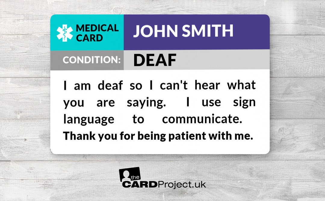 Deaf, Sign Language Awareness Medical ID Alert Card - Etsy