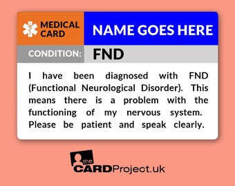 FND Awareness Emergency Medical ID Card Template Disability Alert Card ...
