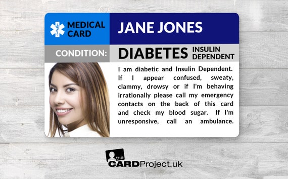 Diabetes Insulin Dependent Photo Medical ID Card Diabetic - Etsy