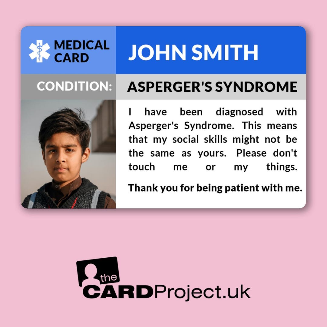 Asperger's Syndrome Medical ID Card | Autism Awareness Emergency ...