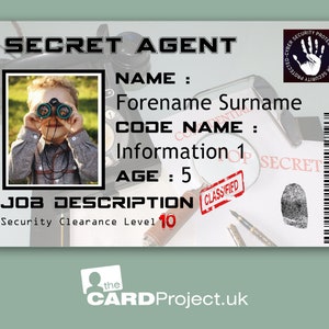 Secret Agent Photo ID Card, Kids Imagination and Dress up Play, Novelty ...