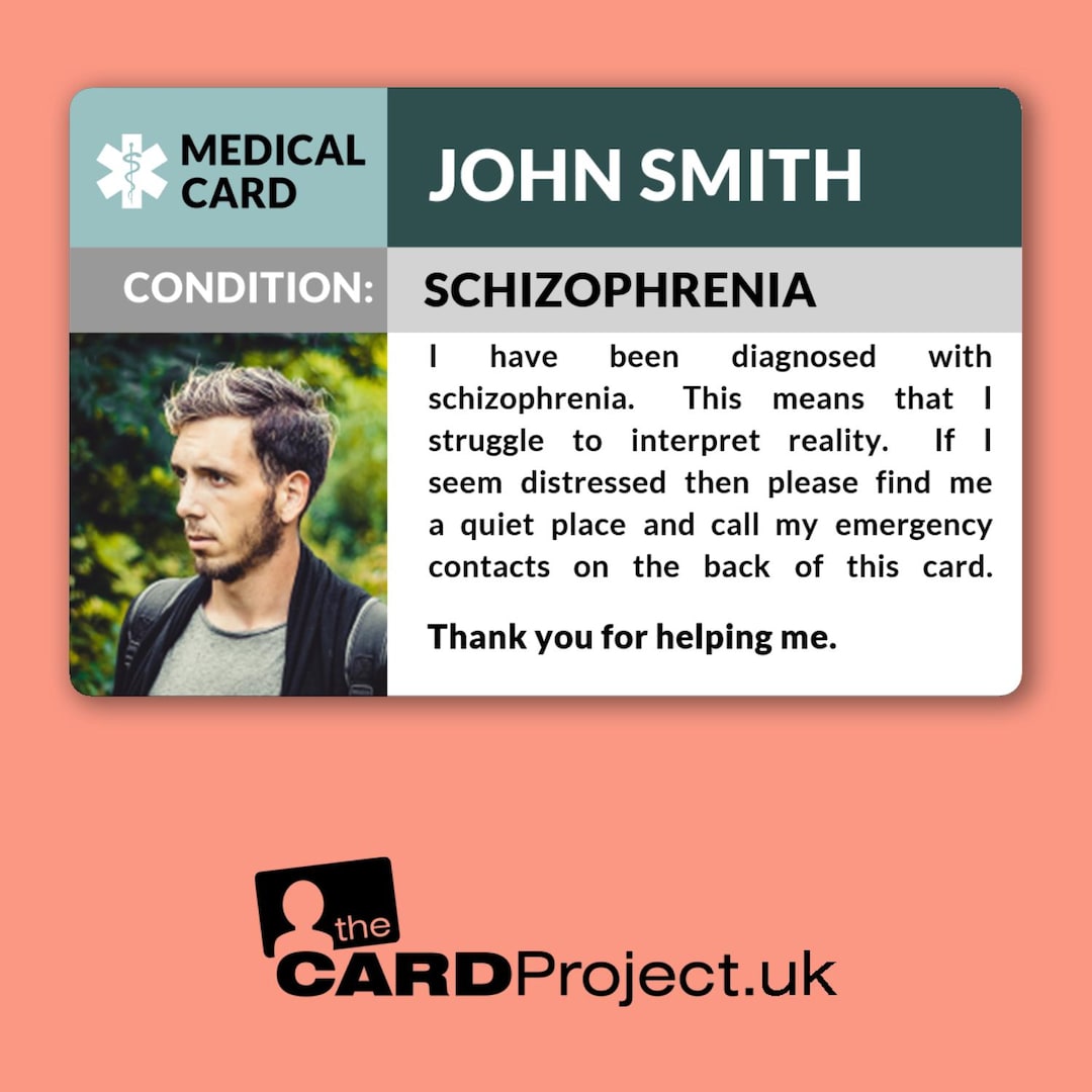 Schizophrenia Awareness Photo Medical ID Alert Card, Mental Health ...