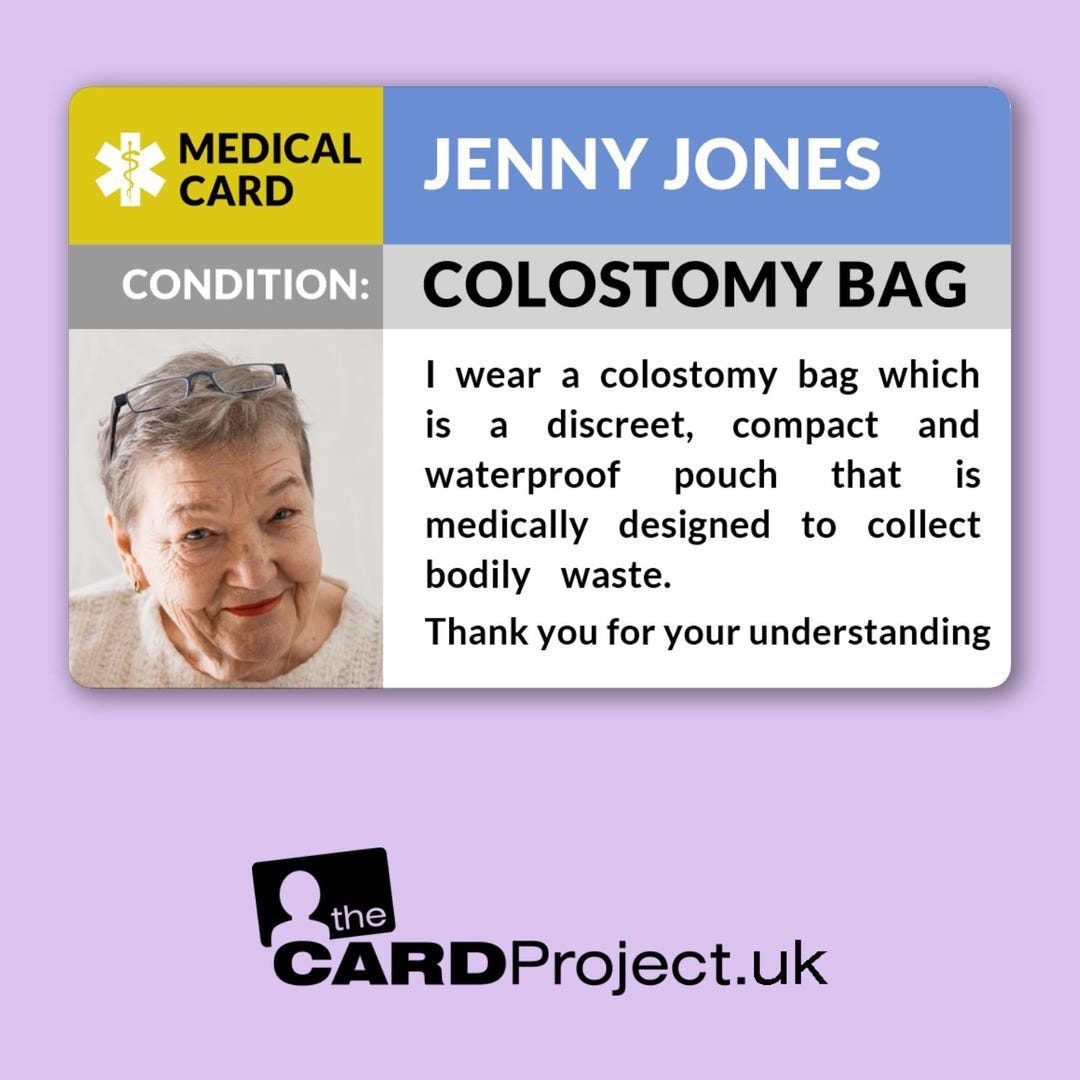 Colostomy Bag Medical ID Card With Photo - Discreet Emergency Contact ...
