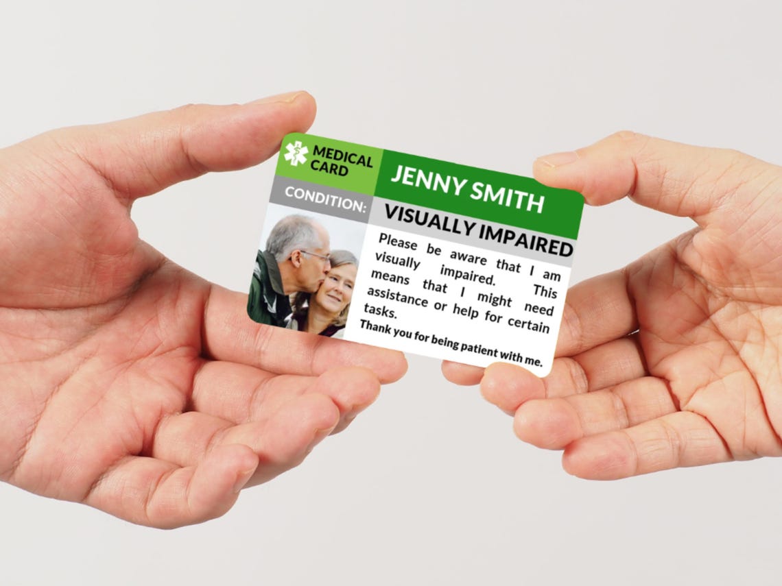 Visually Impaired Awareness Photo Medical ID Alert Card - Etsy Canada