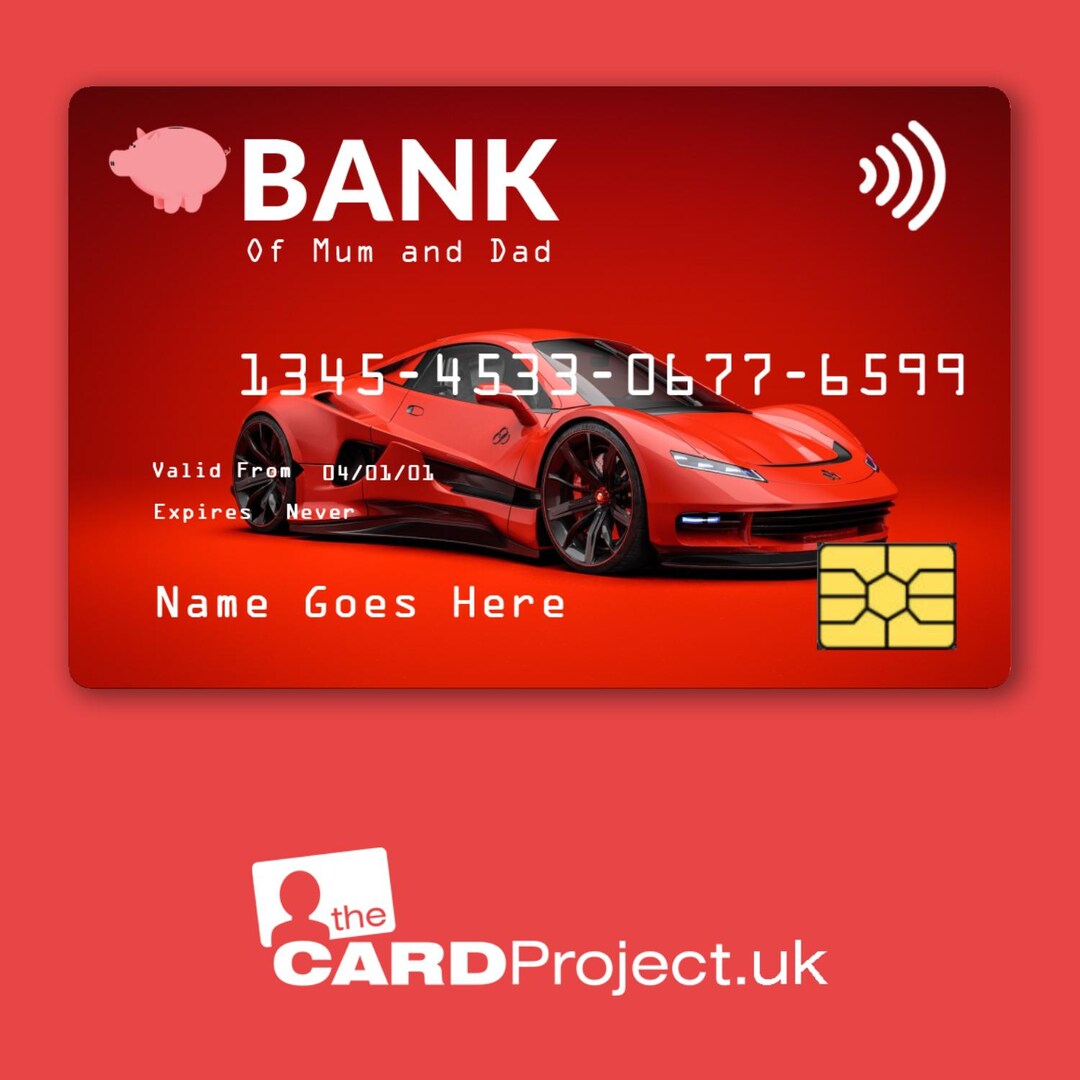Childs Credit Card, Red Racing Car Design, Novelty Play Time Money for ...