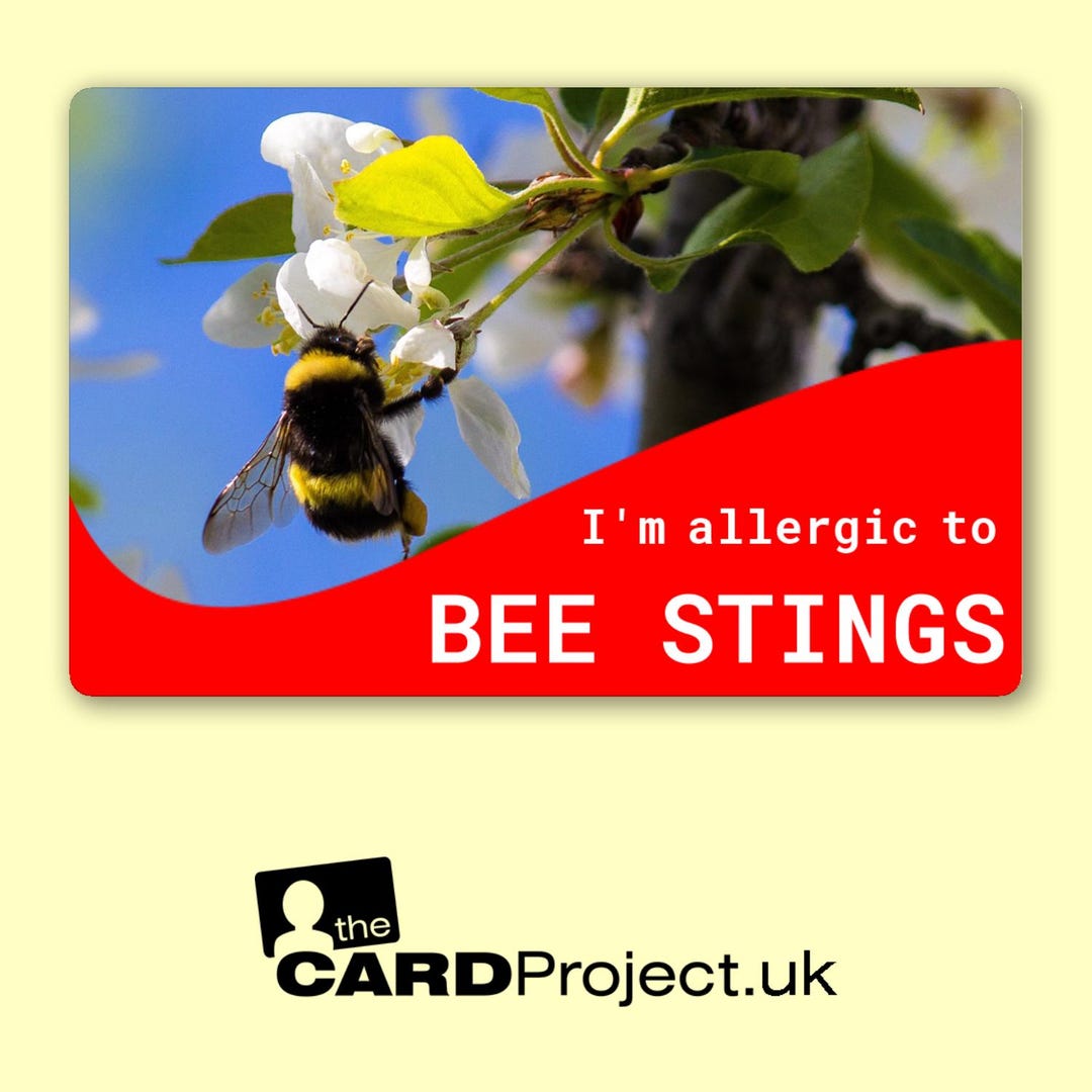 Allergic to Bee Stings Alert Card – Allergy Emergency ID Card for Bee ...
