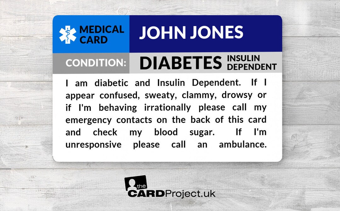 Diabetes Insulin Dependent Awareness Medical ID Card, Diabetic Alert ...