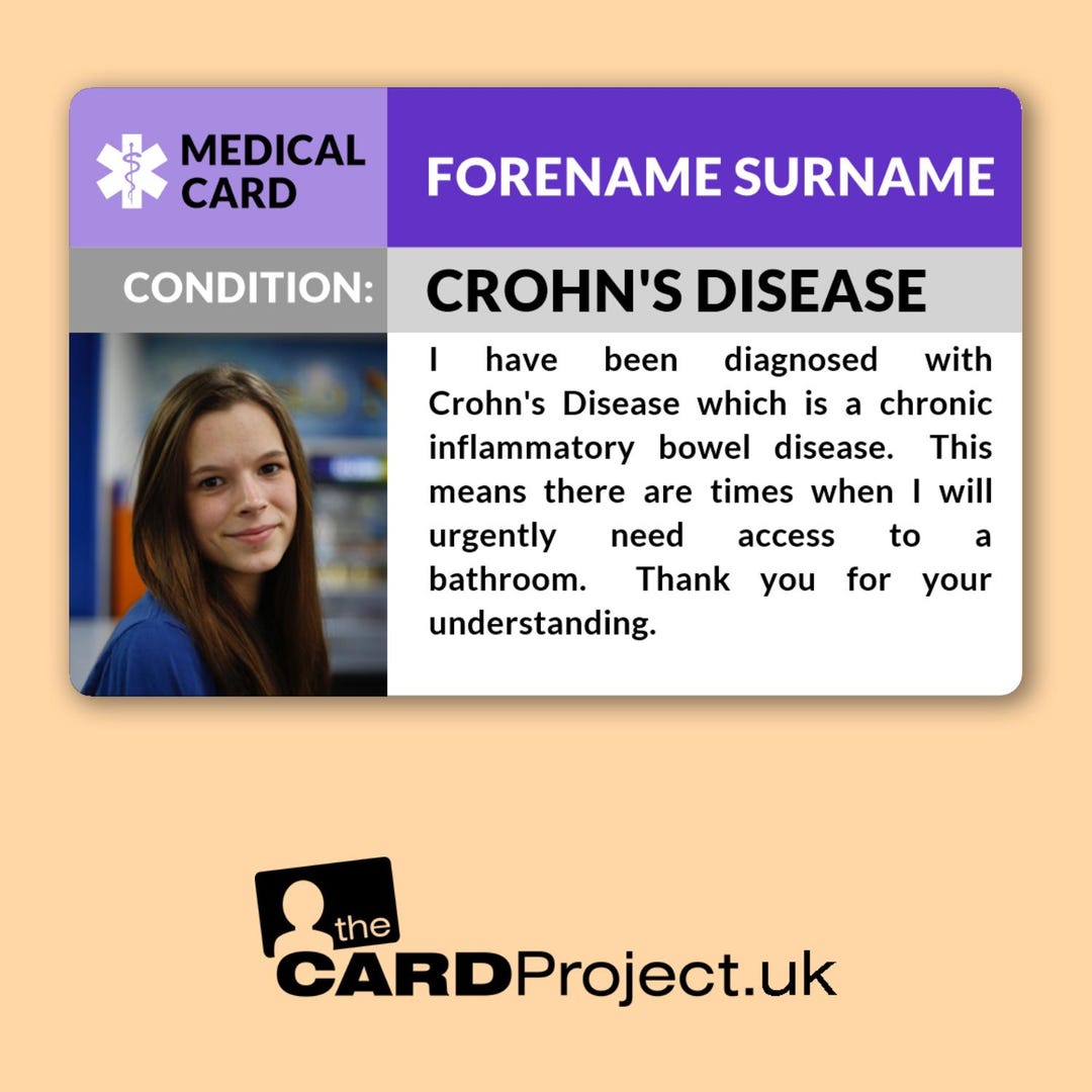 Crohn's Disease Medical ID Card With Emergency Contacts – Bathroom ...