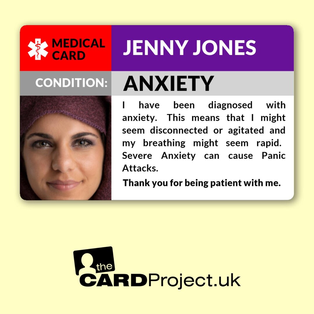Personalised Anxiety Medical Alert Photo Card - Panic Attack, Mental ...